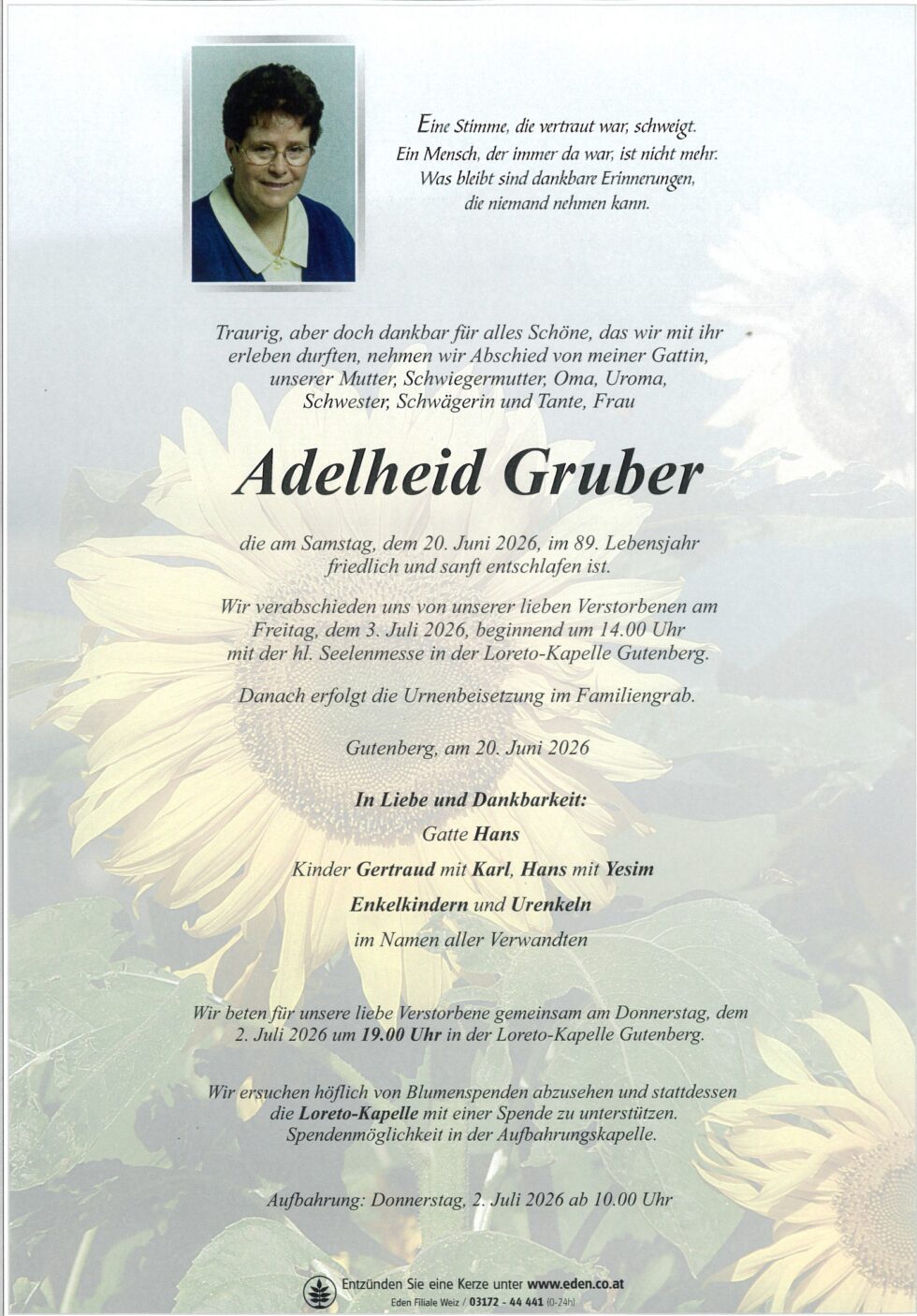 Adelheid Gruber - Eden Bestattung